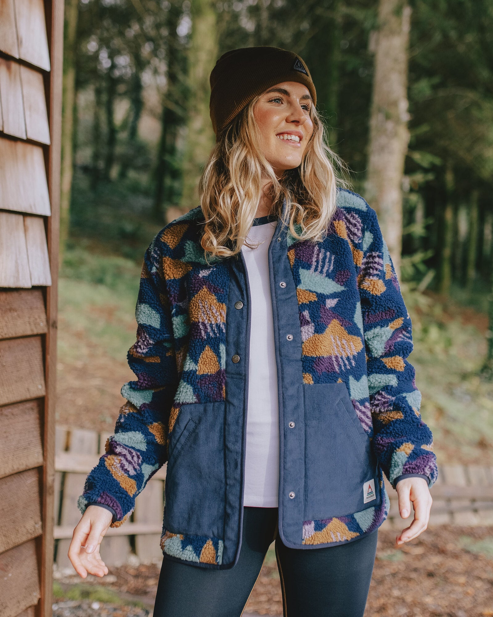 Clover Recycled Cotton-Lined Sherpa Fleece Deep Blue Camo Pattern ...