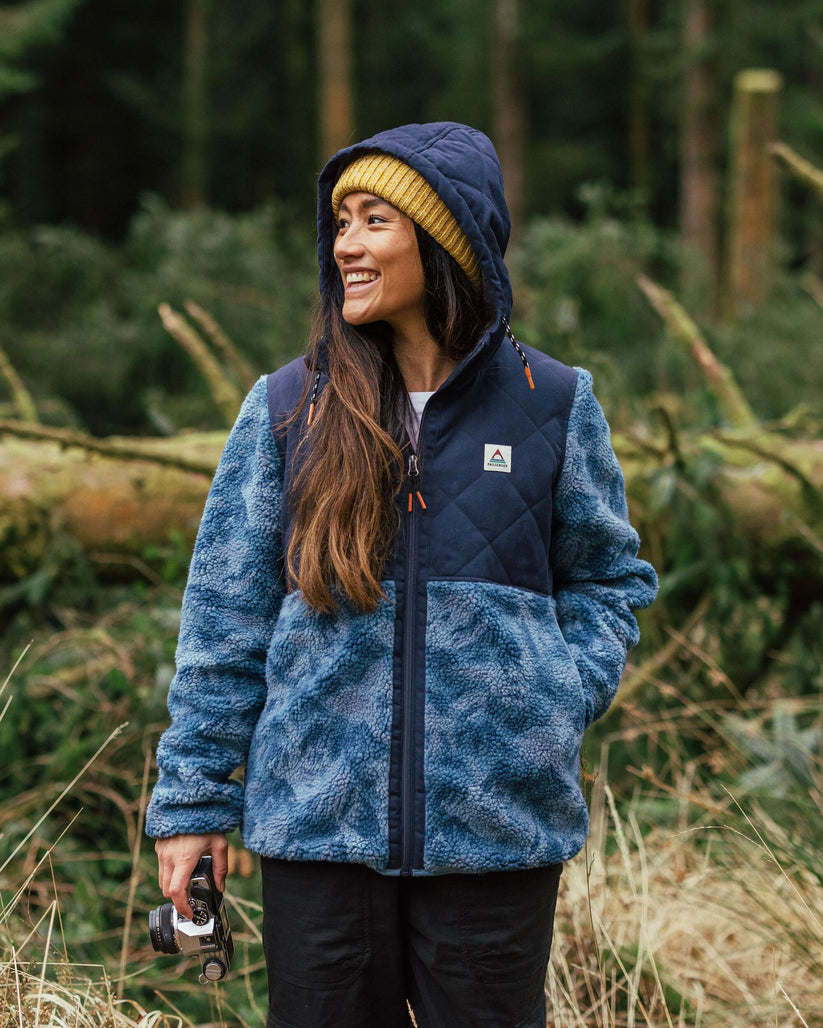 Sefton Recycled Deep-Pile Sherpa Full Zip Fleece Abstract Mountain Blue ...