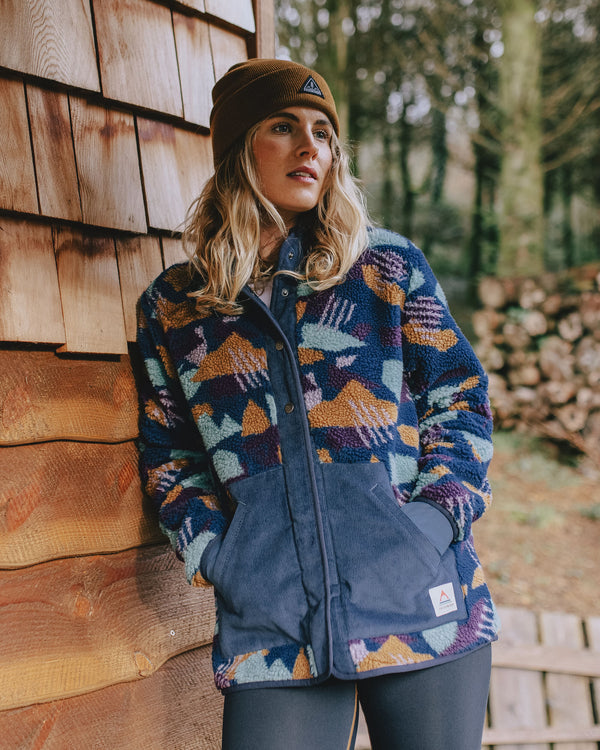 Clover Recycled Cotton-Lined Sherpa Fleece Deep Blue Camo Pattern ...