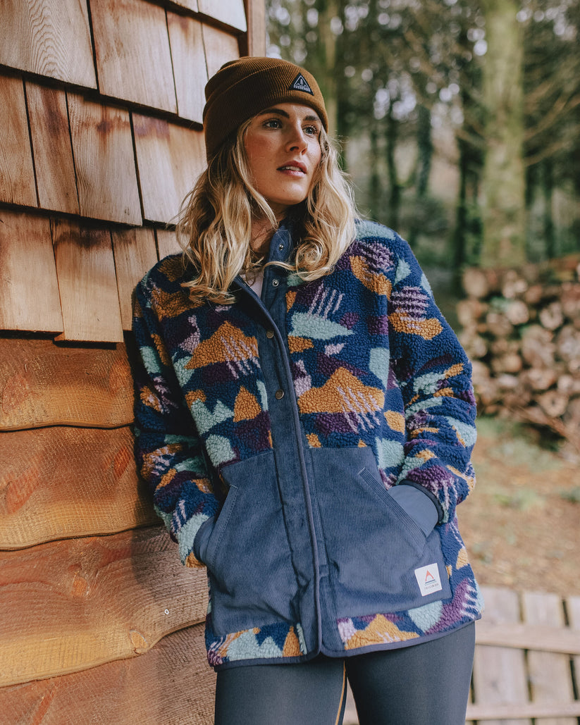 Clover Recycled Cotton-Lined Sherpa Fleece Deep Blue Camo Pattern ...