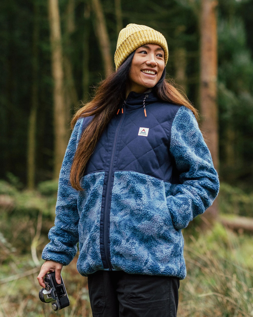 Sefton Recycled Deep-Pile Sherpa Full Zip Fleece Abstract Mountain Blue ...