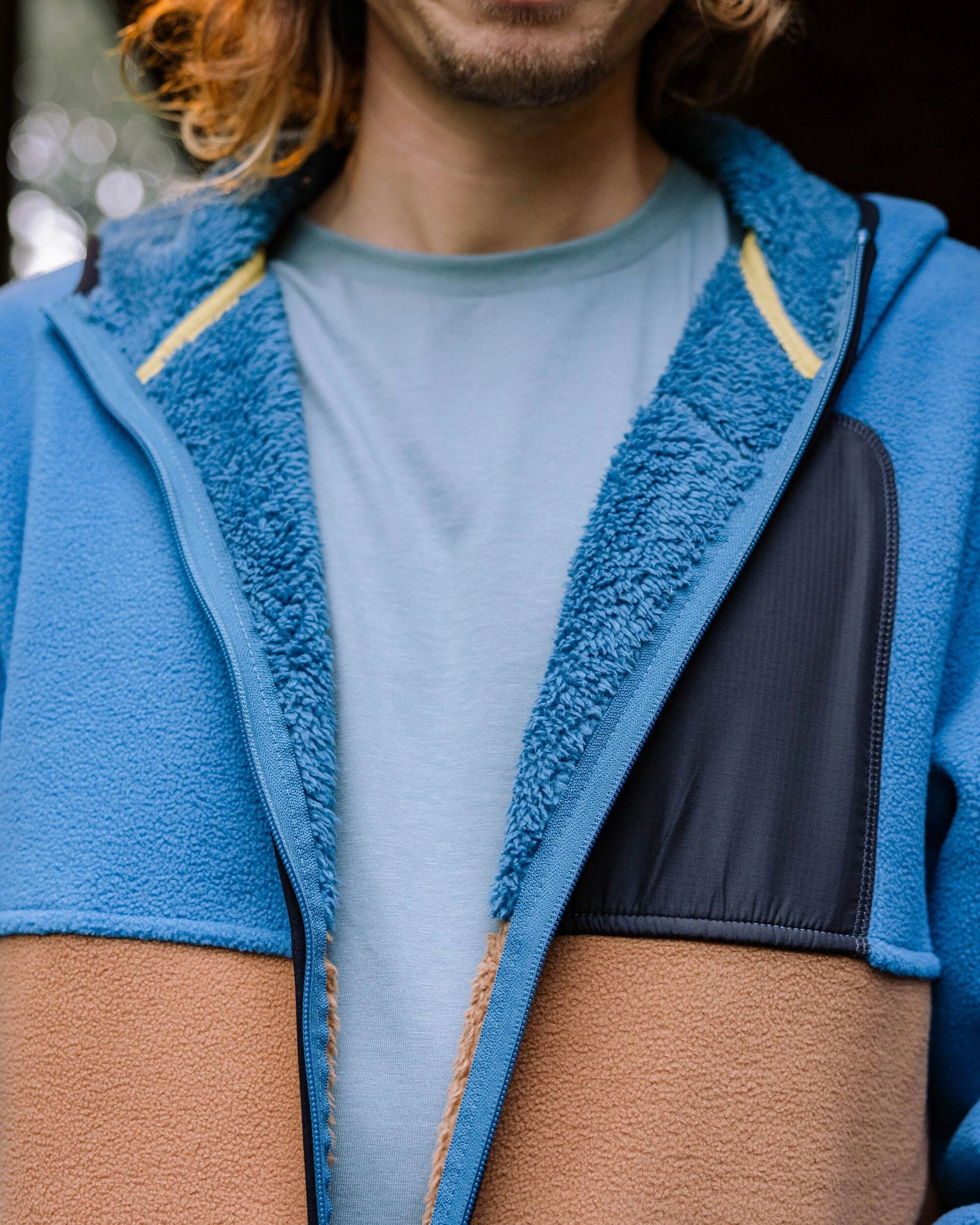 Loch Hooded Recycled Polar Fleece Toffee/Blue Steel – Passenger