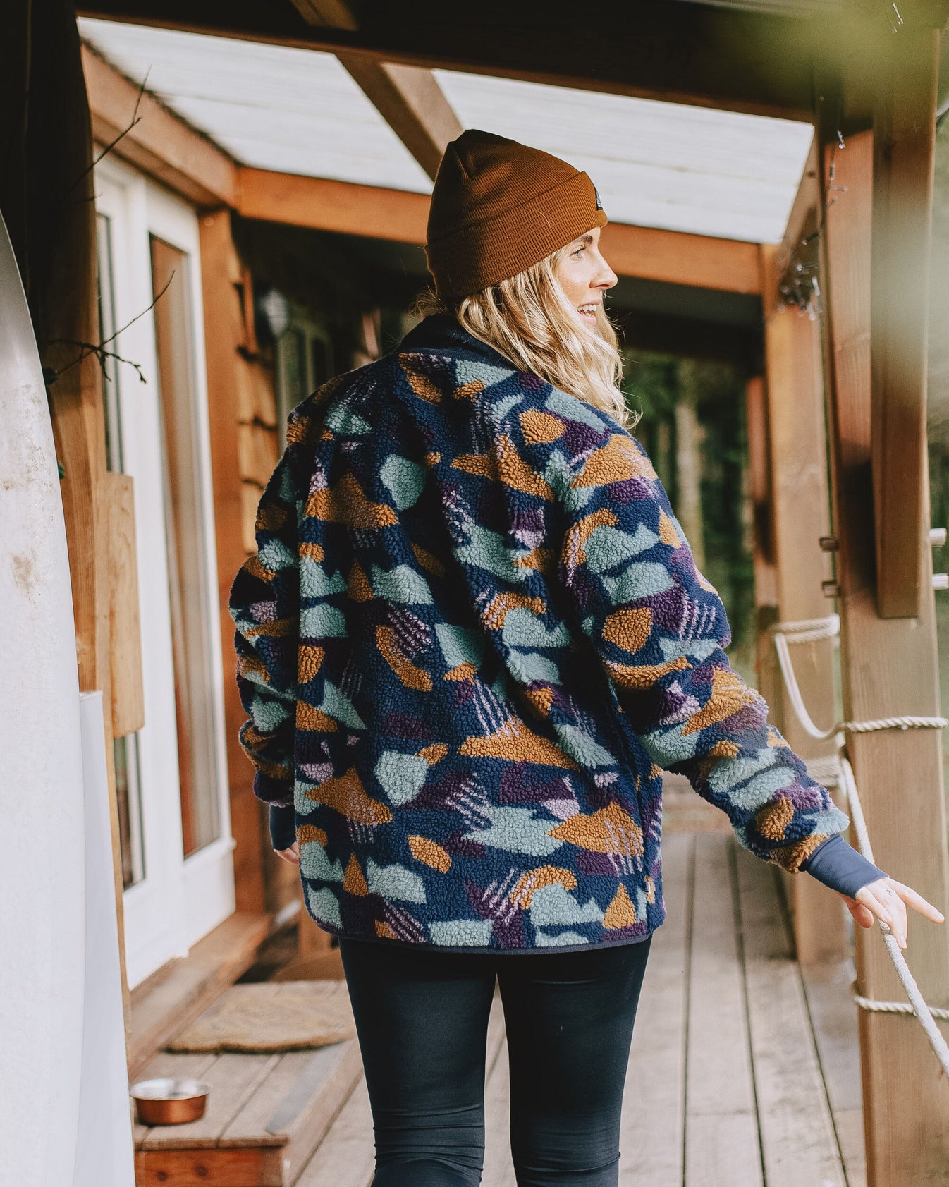 Clover Recycled Cotton-Lined Sherpa Fleece Deep Blue Camo Pattern ...