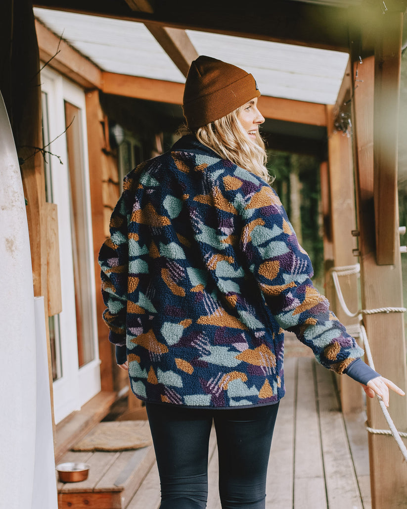 Clover Recycled Cotton-Lined Sherpa Fleece Deep Blue Camo Pattern ...