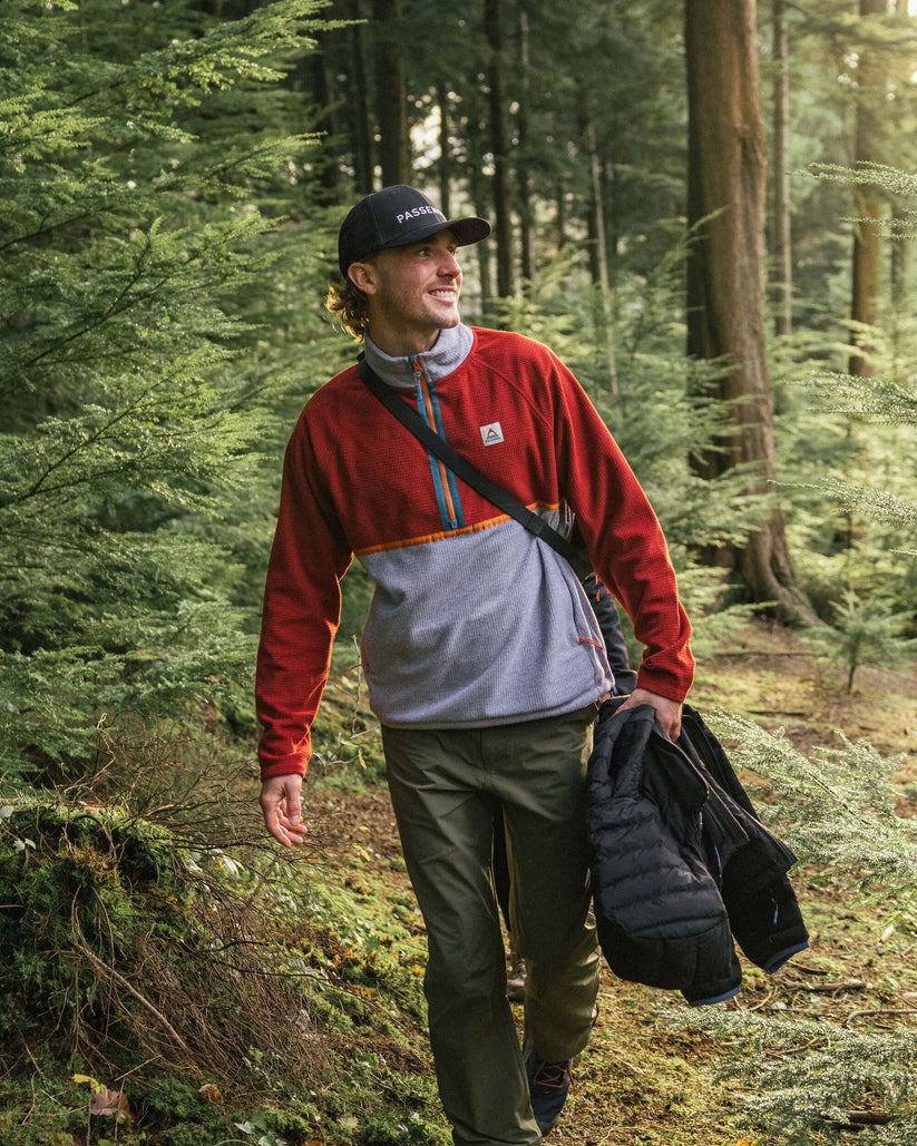 Overlook Recycled Grid Polar Fleece Red Ochre/Grey Marl – Passenger