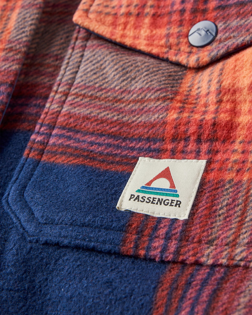 East Recycled Polar Fleece Shirt Rich Navy/ Red Ochre Check – Passenger