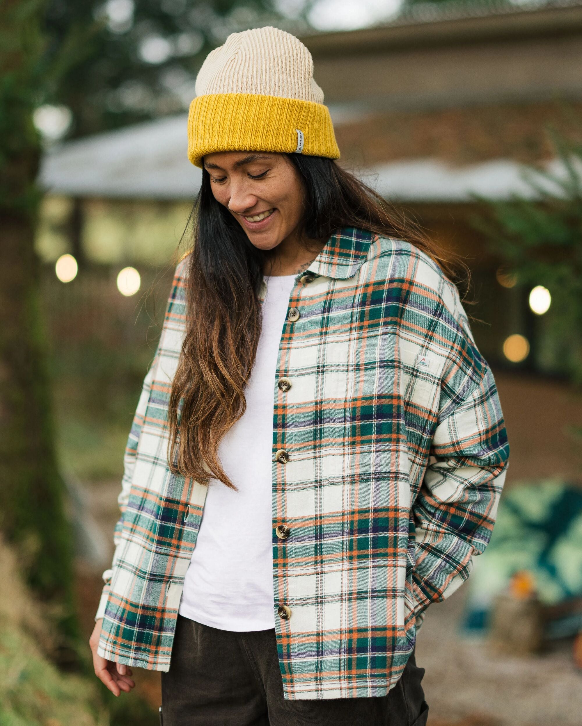 Rootsy Organic Cotton LS Shirt Birch/Rain Forest Check – Passenger