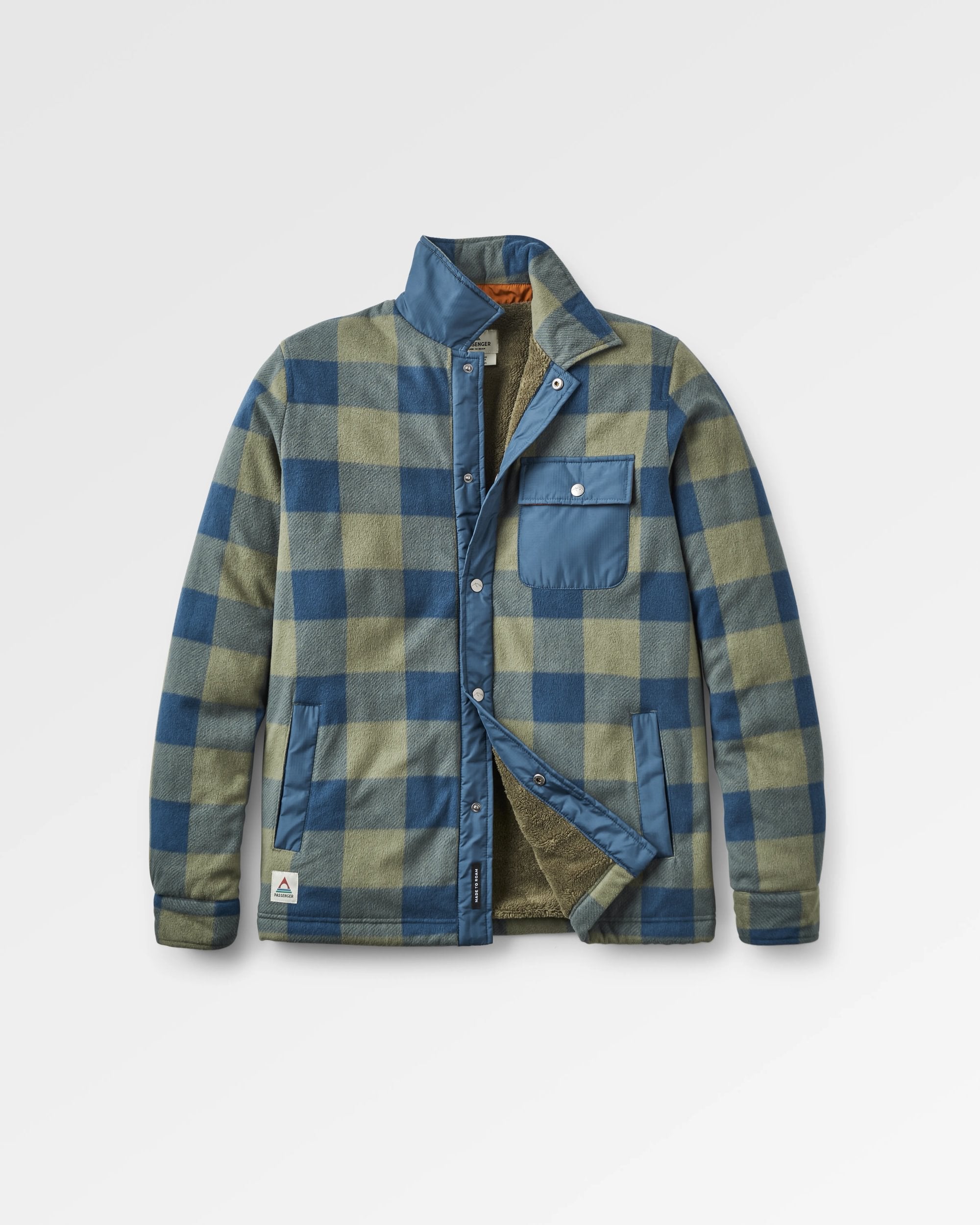 Firelight Sherpa Lined Overshirt Dusty Olive/Dark Denim Check – Passenger