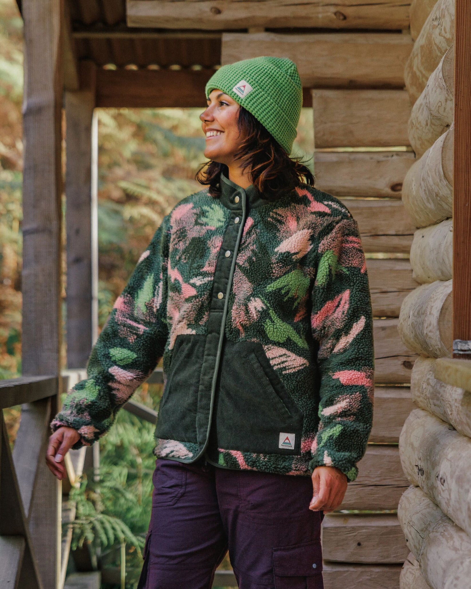 Clover Recycled Cotton-Lined Sherpa Fleece Abstract Mountain Fir Tree ...
