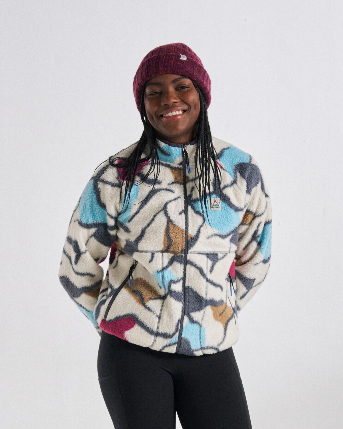Fairbanks Full Zip Sherpa Fleece Abstract Trails Off White – Passenger