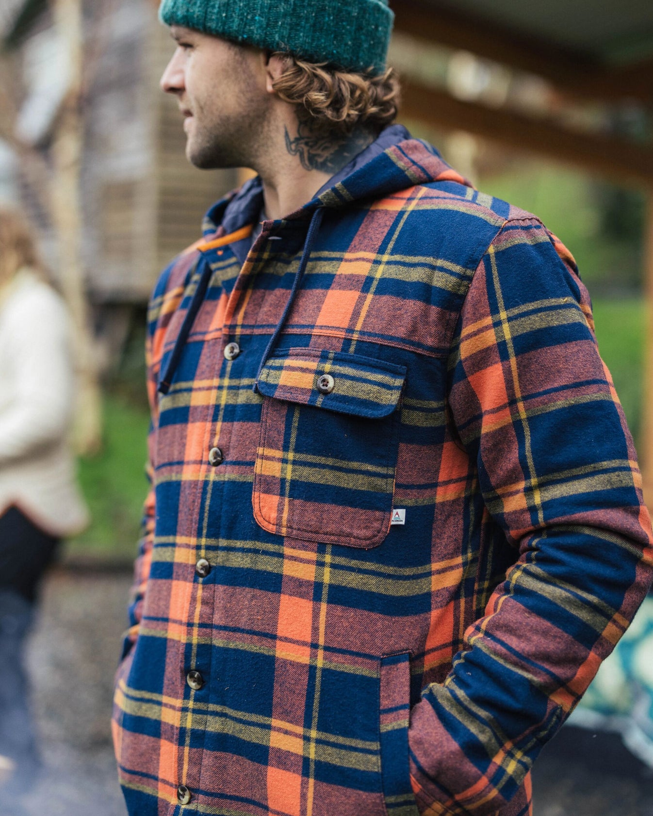 Sherwood Check Hooded Overshirt Rich Navy/Burnt Orange – Passenger