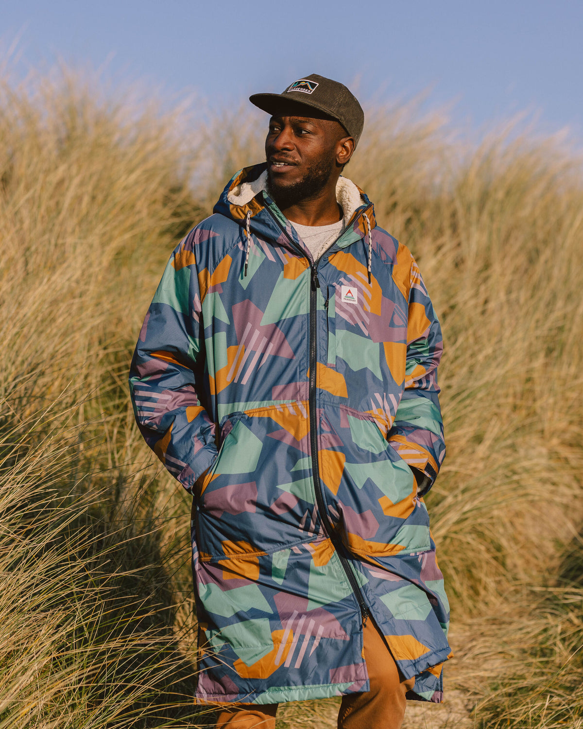 Waves Sherpa Lined Changing Robe Deep Blue Camo Pattern – Passenger