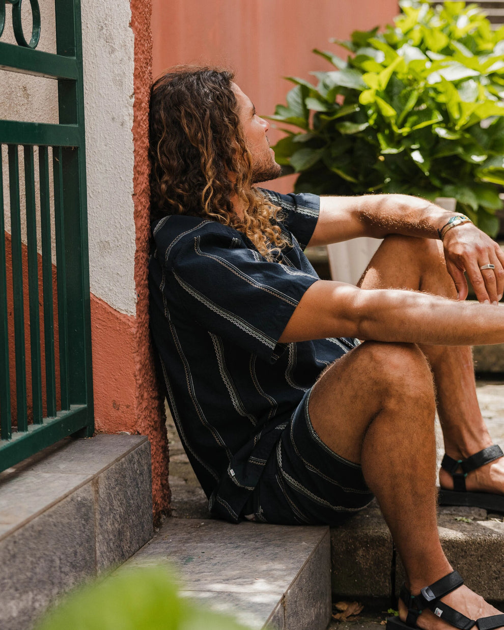 Cove Organic Cotton Short Sleeve Shirt Deep Navy Jacquard Stripe ...