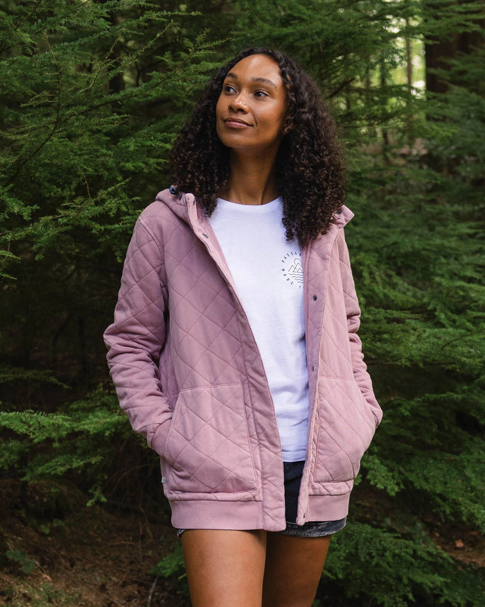 Clementine Recycled Quilted Popper Up Hoodie Pink Haze – Passenger